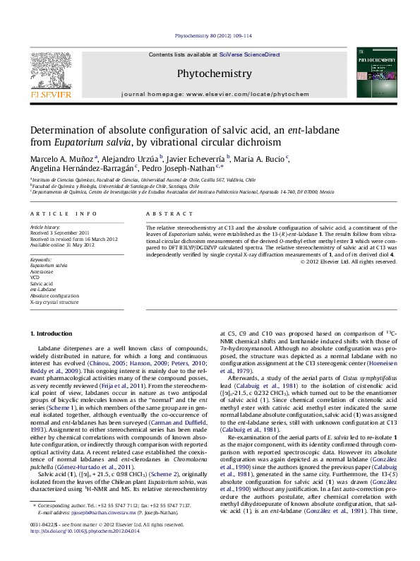 (PDF) VCD Absolute Configuration Determination of Salvic Acid, an ent ...