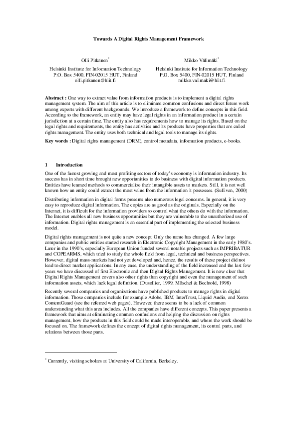 (PDF) Towards a digital rights management framework