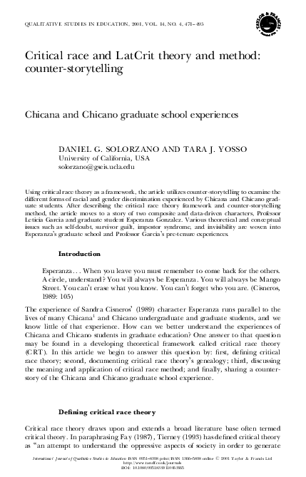 (PDF) Critical race and LatCrit theory and method: Counter-storytelling ...