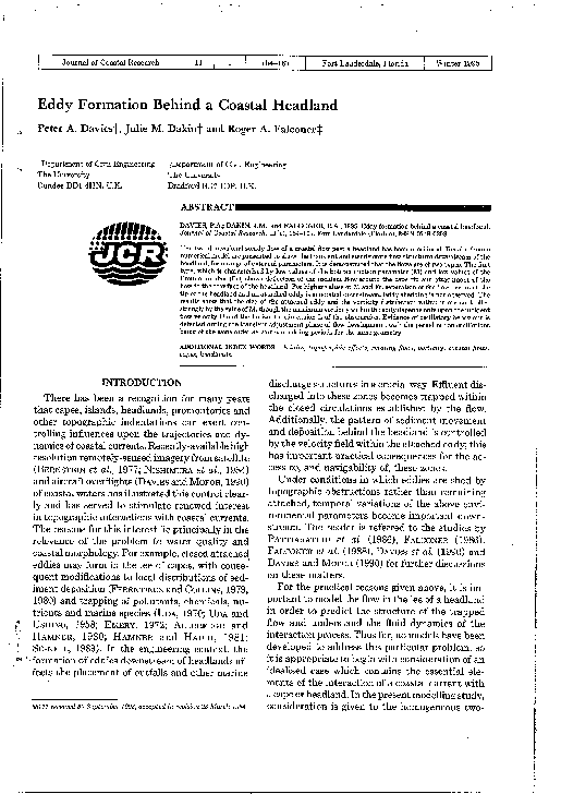 (PDF) Eddy Formation Behind a Coastal Headland