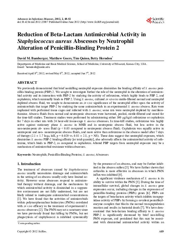 (PDF) Reduction of Beta-Lactam Antimicrobial Activity in Staphylococcus ...