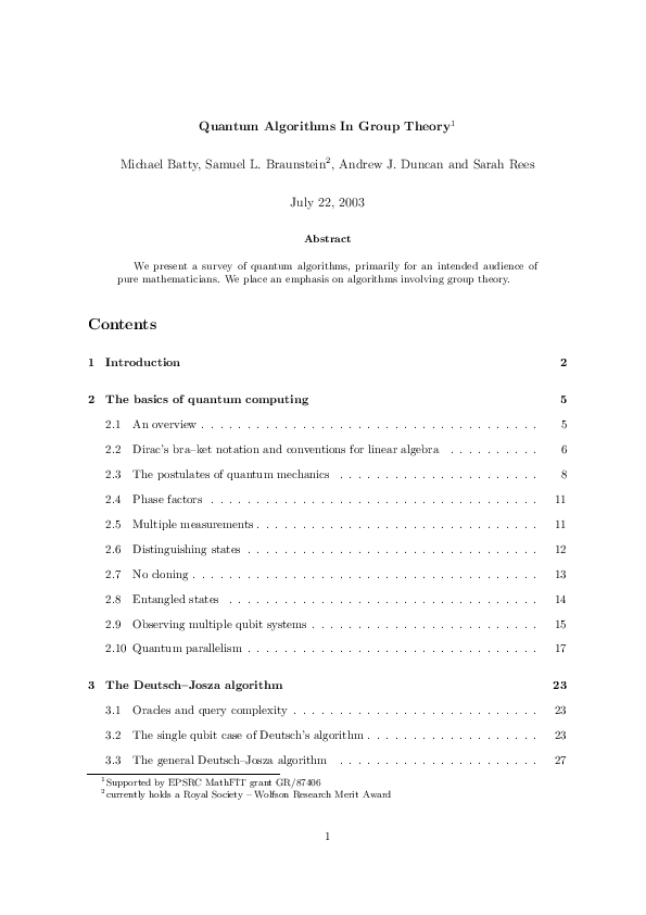 Quantum Algorithms in Group Theory