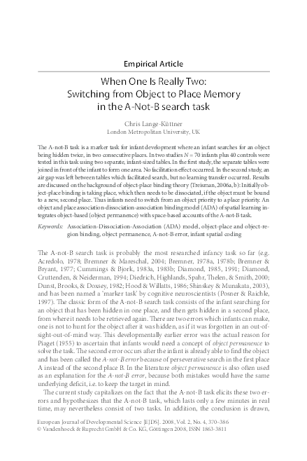(PDF) When one is really two: Switching from object to place memory in ...