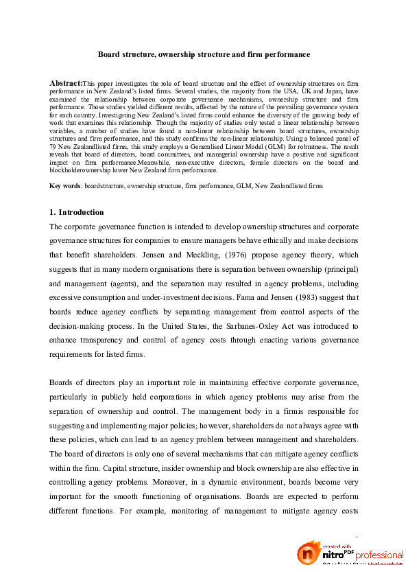 (PDF) Board structure, ownership structure and firm performance