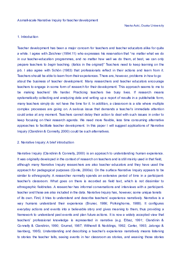 (PDF) A small-scale Narrative Inquiry for teacher development
