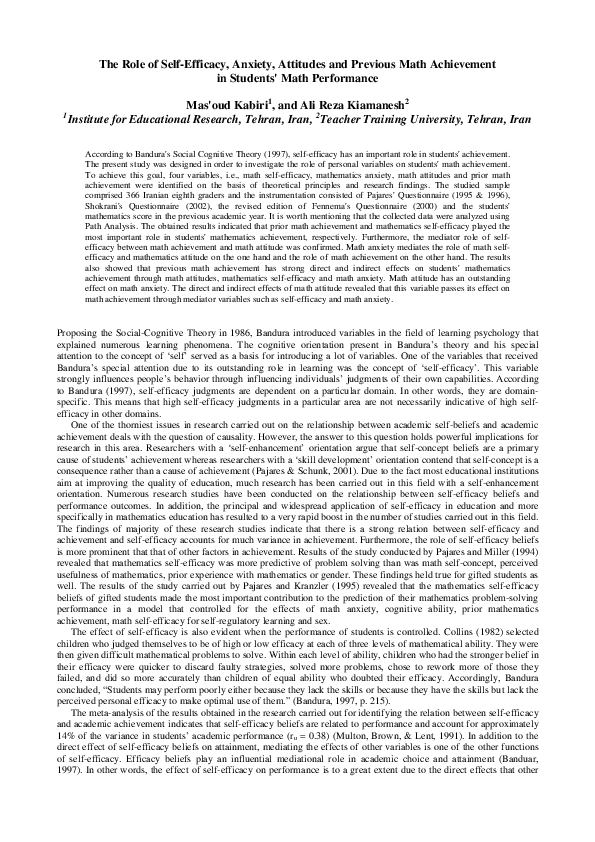 (PDF) The Role of Self-Efficacy, Anxiety, Attitudes and Previous Math Achievement in Students ...