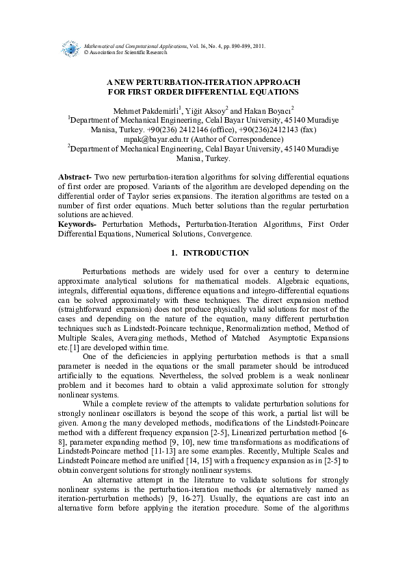 (PDF) A EW PERTURBATIO-ITERATIO APPROACH FOR FIRST ORDER DIFFERE TIAL ...