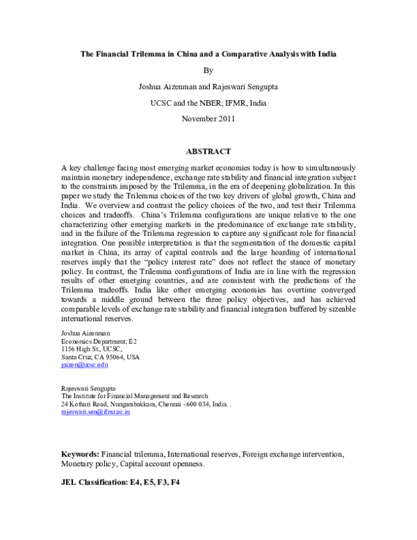 (PDF) The financial trilemma in China and a comparative analysis with India
