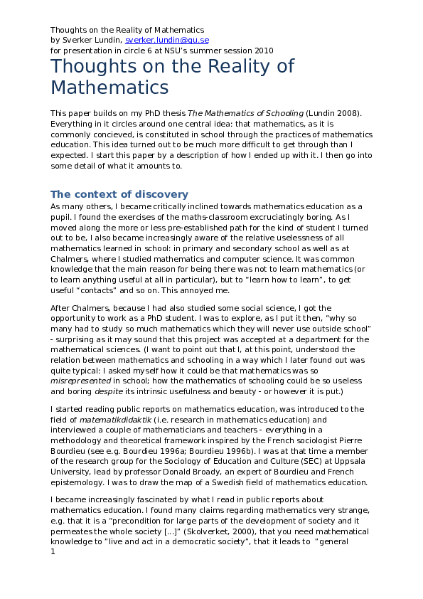(DOC) Thoughts on the reality of mathematics