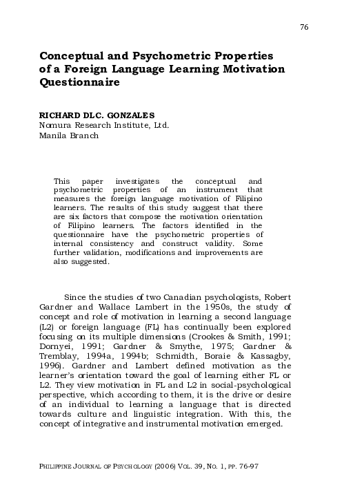(PDF) Conceptual and Psychometric Properties of a Foreign Language ...