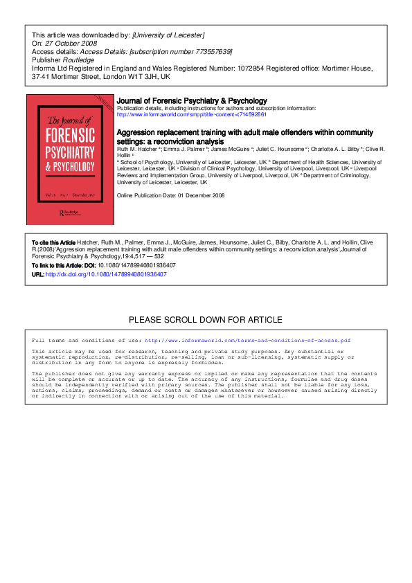 (PDF) Aggression replacement training with adult male offenders within ...