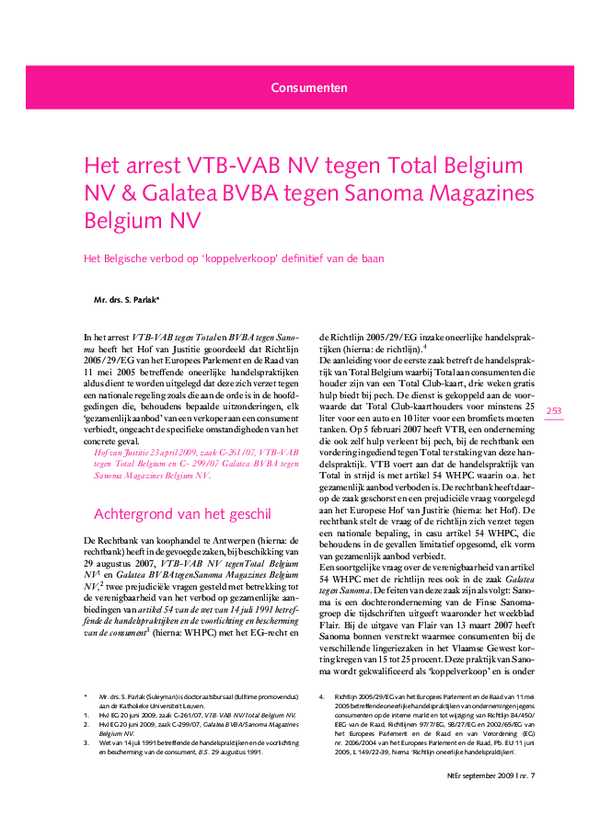 (PDF) Het arrest VTB-VAB NV tegen Total Belgium NV & Galatea BVBA tegen ...