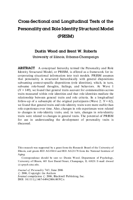 (PDF) Cross-Sectional and Longitudinal Tests of the Personality and ...