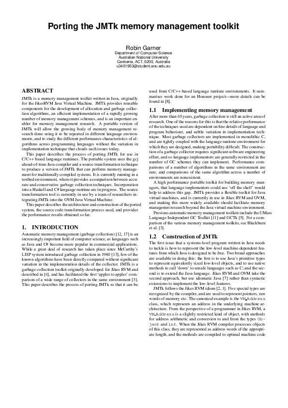 (PDF) Porting the JMTk memory management toolkit