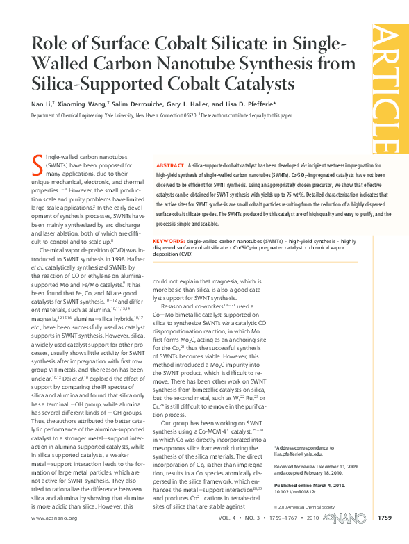 (PDF) Role of Surface Cobalt Silicate in Single-Walled Carbon Nanotube ...