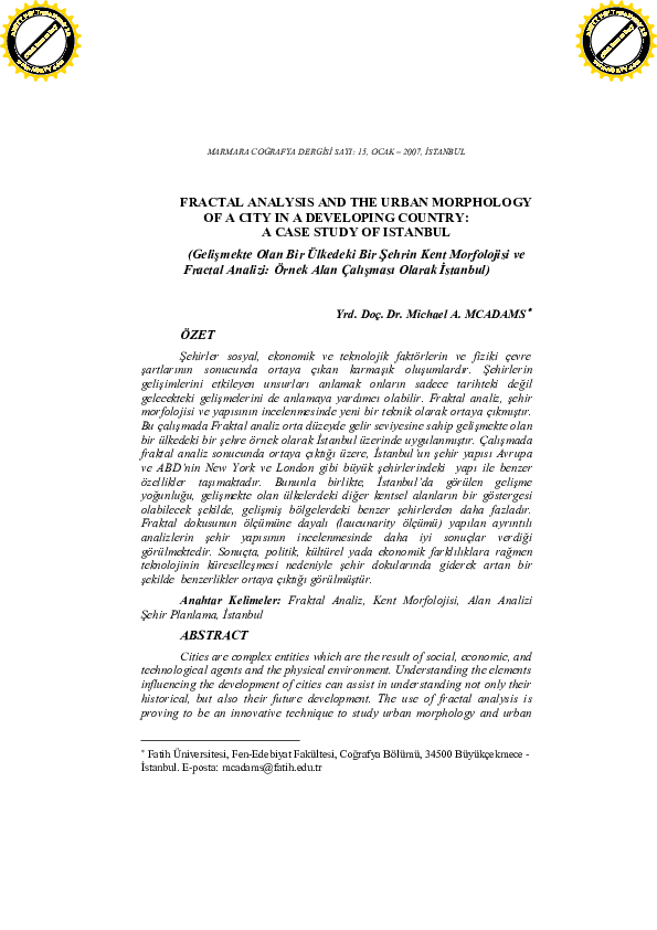 (PDF) FRACTAL ANALYSIS AND THE URBAN MORPHOLOGY OF A CITY IN A DEVELOPING COUNTRY: A CASE STUDY ...
