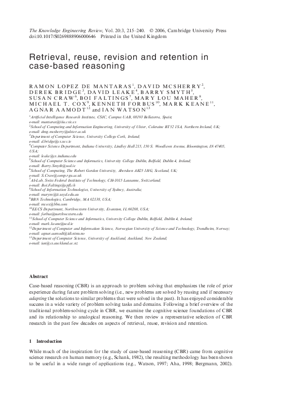 Pdf Retrieval Reuse Revision And Retention In Case Based Reasoning 
