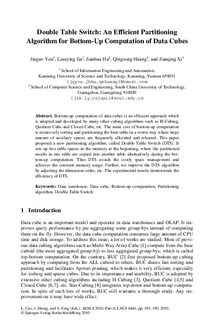 Pdf Double Table Switch An Efficient Partitioning Algorithm For Bottom Up Computation Of Data