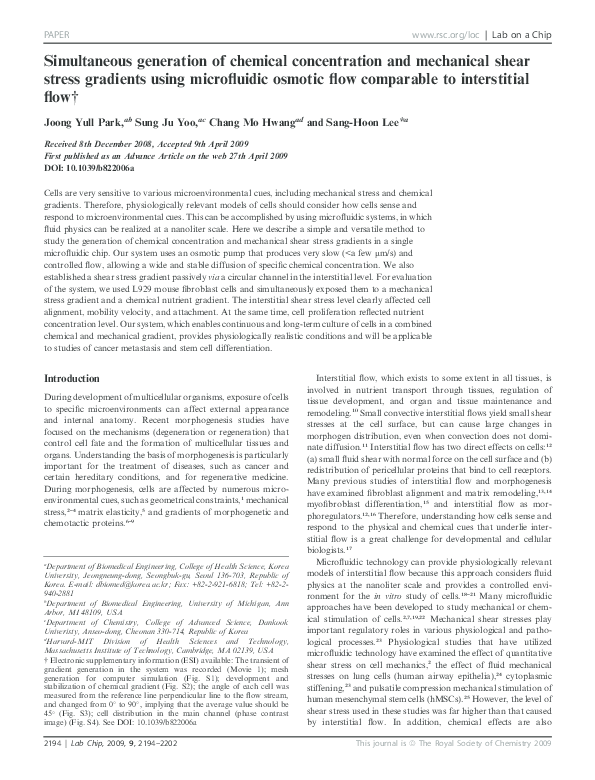 (PDF) Simultaneous Generation of Chemical Concentration and Mechanical Shear Stress Gradients ...