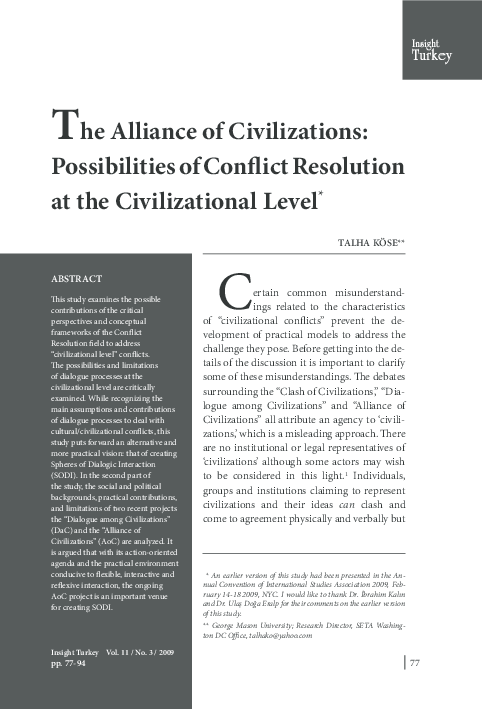 (PDF) The Alliance of Civilizations: Possibilities of Conflict ...