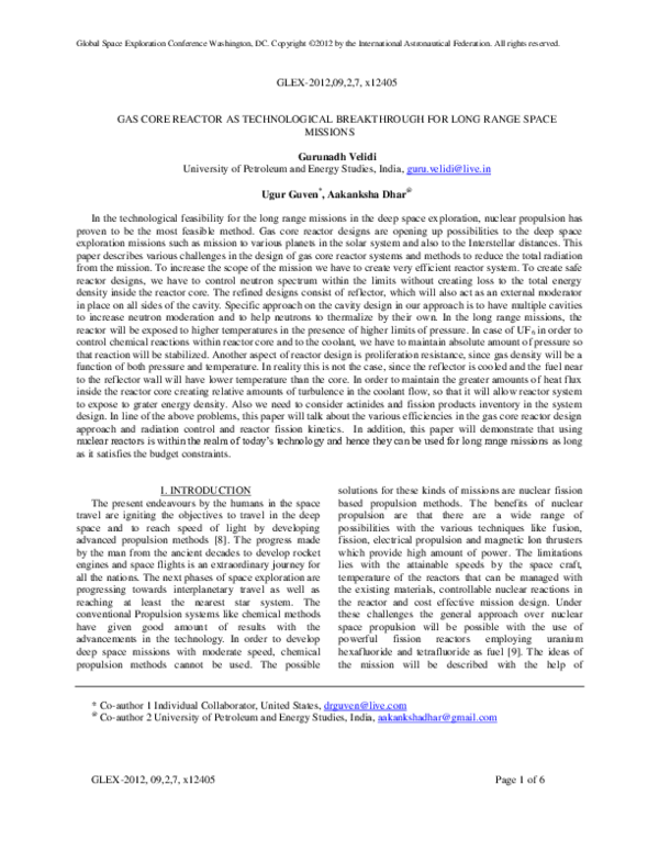 (PDF) Gas Core Reactor as a Technological Breakthrough for Long Range ...