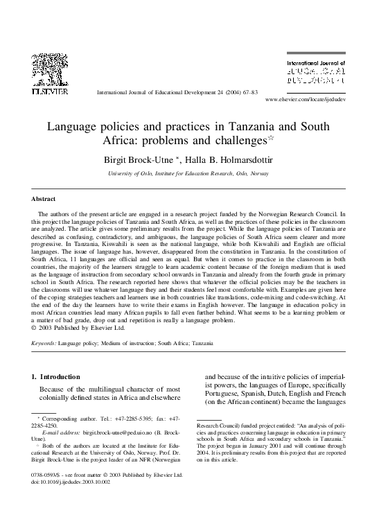 (PDF) Language policies and practices in Tanzania and South Africa ...