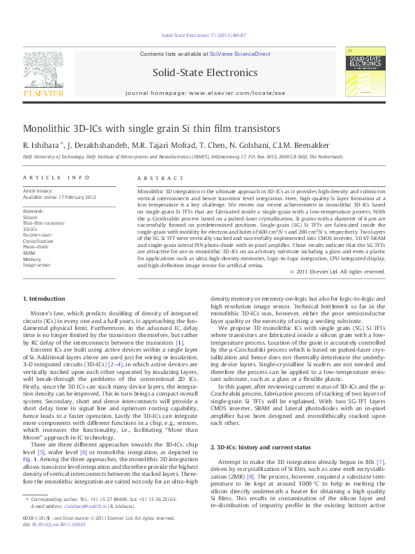 (PDF) Monolithic 3D-ICs with single grain Si thin film transistors