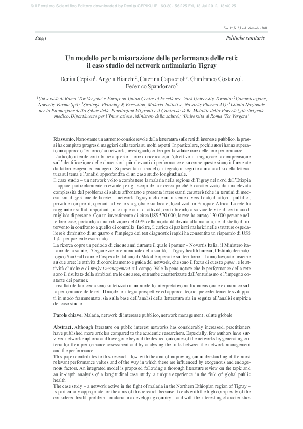 (PDF) Un modello per la misurazione delle performance delle reti: il ...