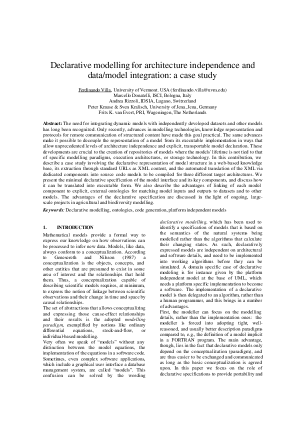 (PDF) Declarative modelling for architecture independence and data/model integration: a case study