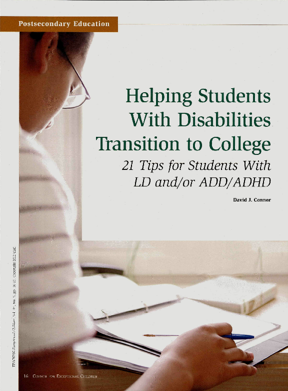 (PDF) Helping Students With Disabilities Transition to College 21 Tips ...