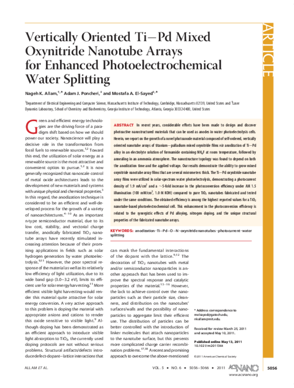 Pdf Vertically Oriented Ti Pd Mixed Oxynitride Nanotube Arrays For