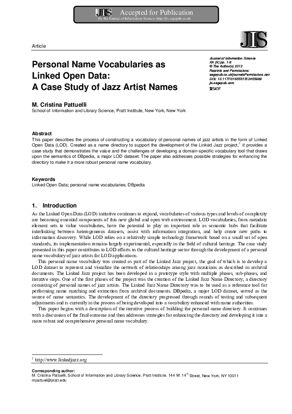 (PDF) Personal name vocabularies as Linked Open Data: A case study of ...