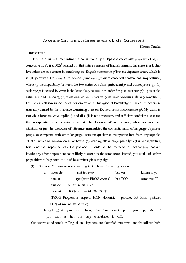 (PDF) Concessive Conditionals: Japanese Temo and English Concessive If