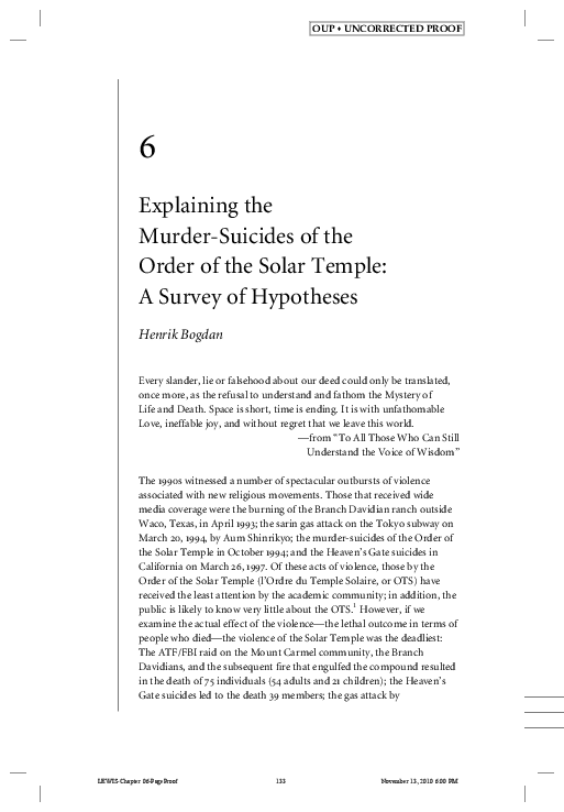 (PDF) Explaining the Murder-Suicides of the Order of the Solar Temple ...