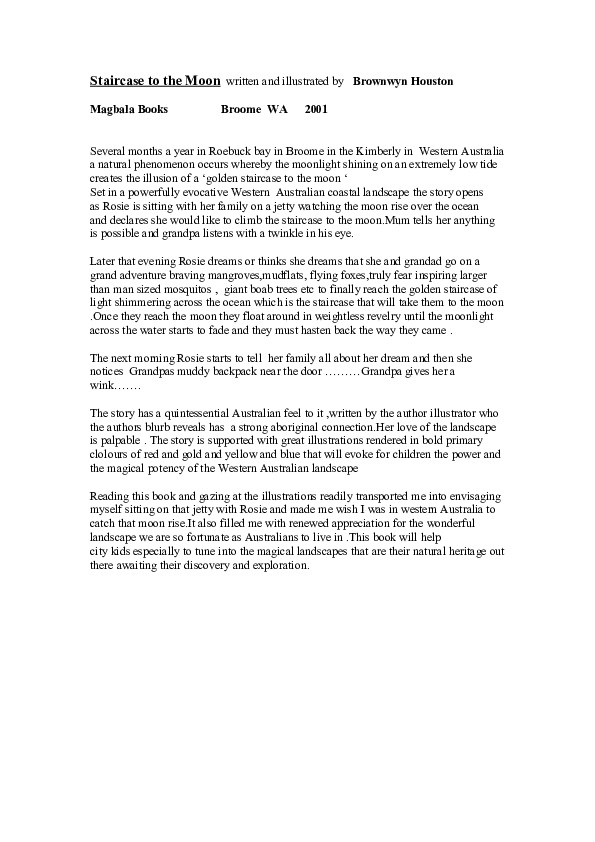 (DOC) Staircase To The Moon ..by Bronwyn Houston ... story review and ...