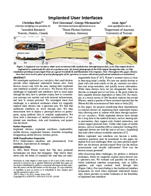 (PDF) Implanted User Interfaces