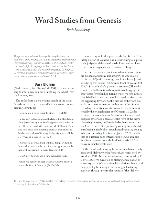 (PDF) Hebrew Word Studies from Genesis