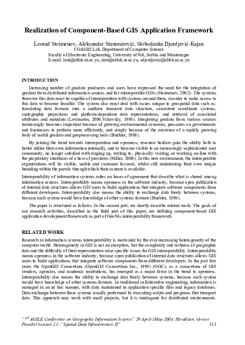 (PDF) Realization of component-based GIS application framework