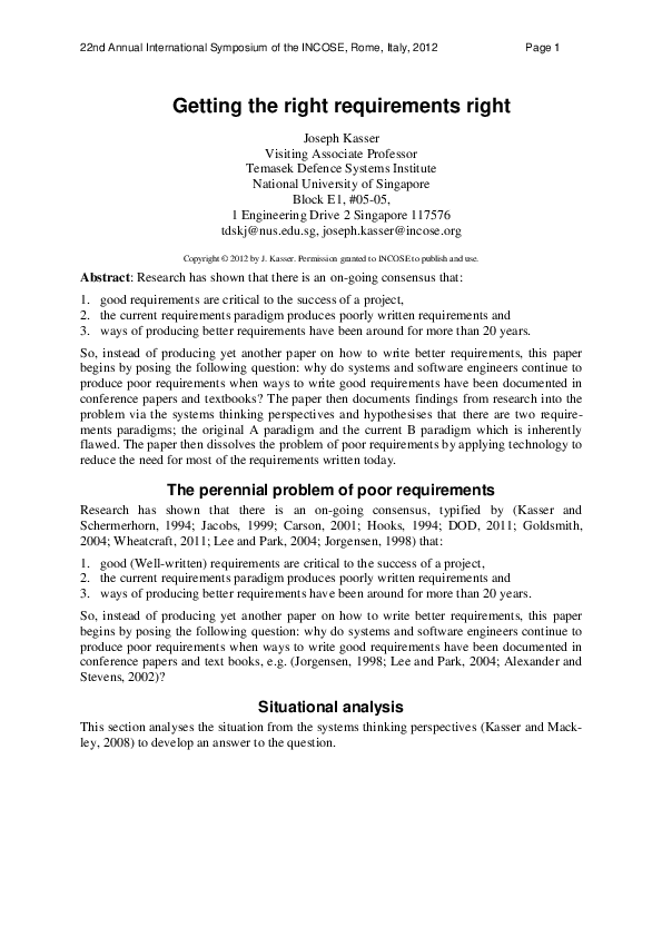(PDF) Getting the right requirements right