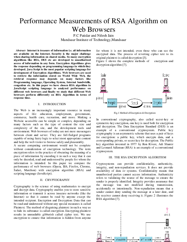 (PDF) Performance Analysis of RSA on Webbrowsers using Java Script