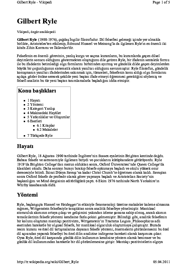 (PDF) Gilbert Ryle ve Felsefî Görüşleri