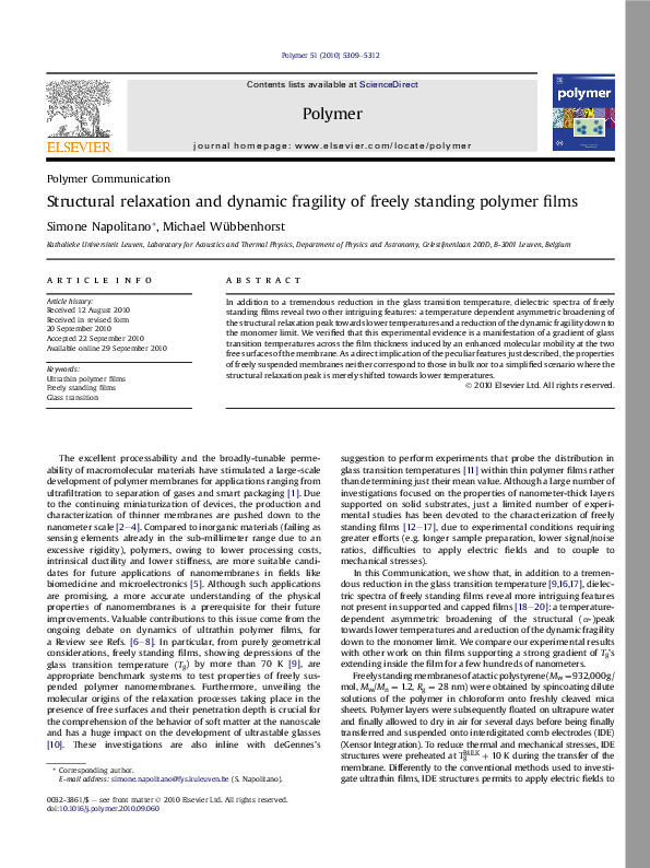 (PDF) Structural relaxation and dynamic fragility of freely standing ...