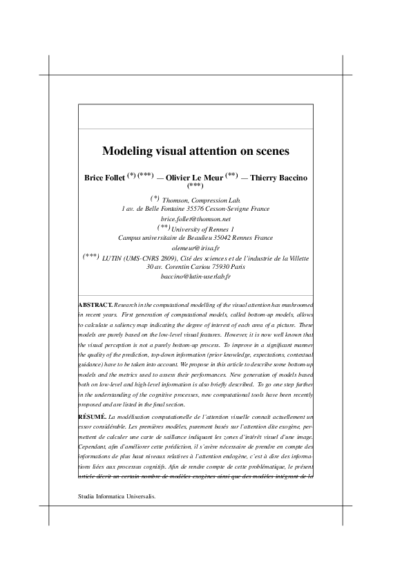 (PDF) Modeling visual attention on scenes