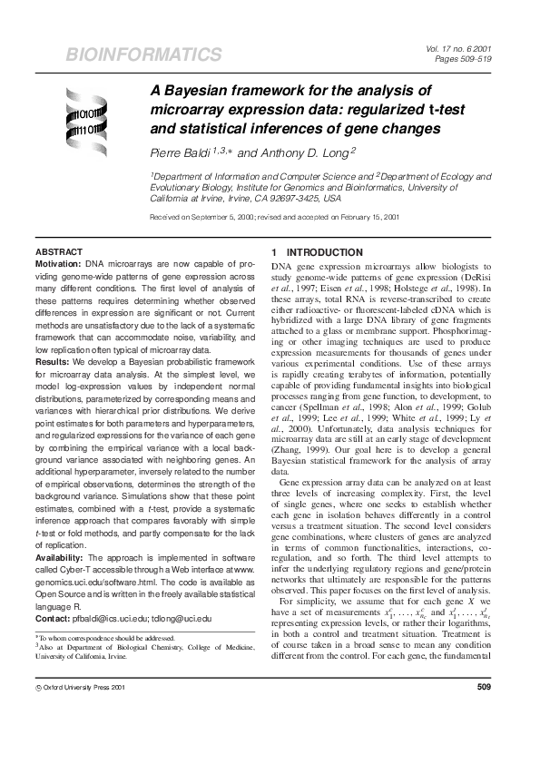 Pdf A Bayesian Framework For The Analysis Of Microarray Expression Data Regularized T Test