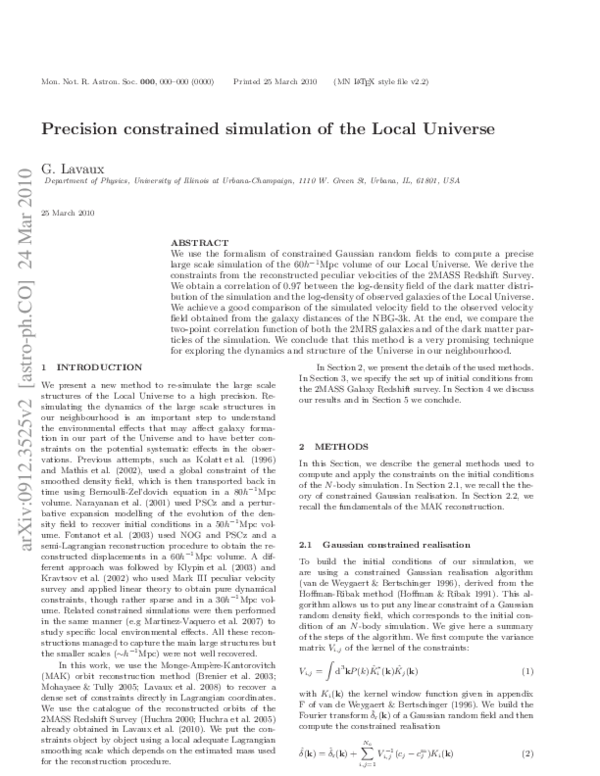 (PDF) Precision constrained simulation of the Local Universe