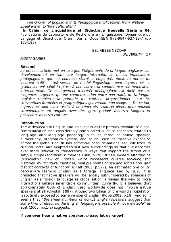 (DOC) The Growth of English and its Pedagogical Implications: from ...