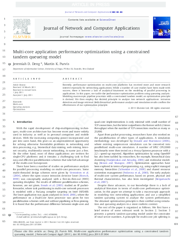 Pdf Multi Core Application Performance Optimization Using A Constrained Tandem Queueing Model