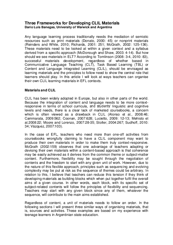 (PDF) Three Frameworks for Developing CLIL Materials