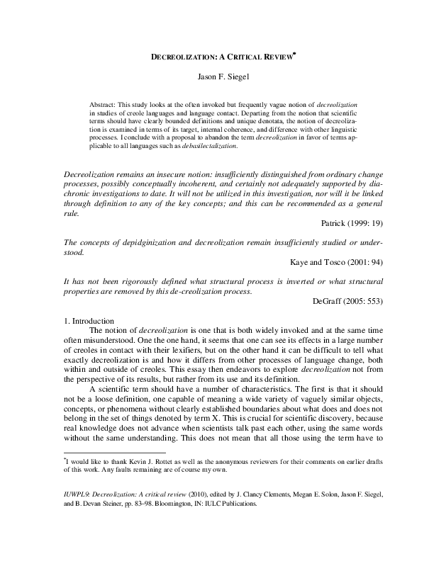 (PDF) Decreolization: A critical review