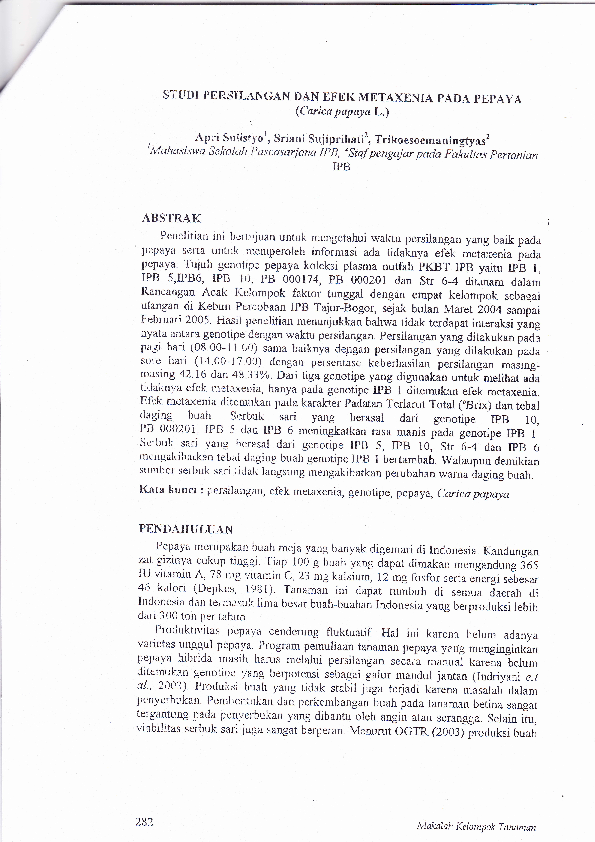 (PDF) Studi Persilangan dan Efek Metaxenia pada Pepaya (Carica papaya L ...